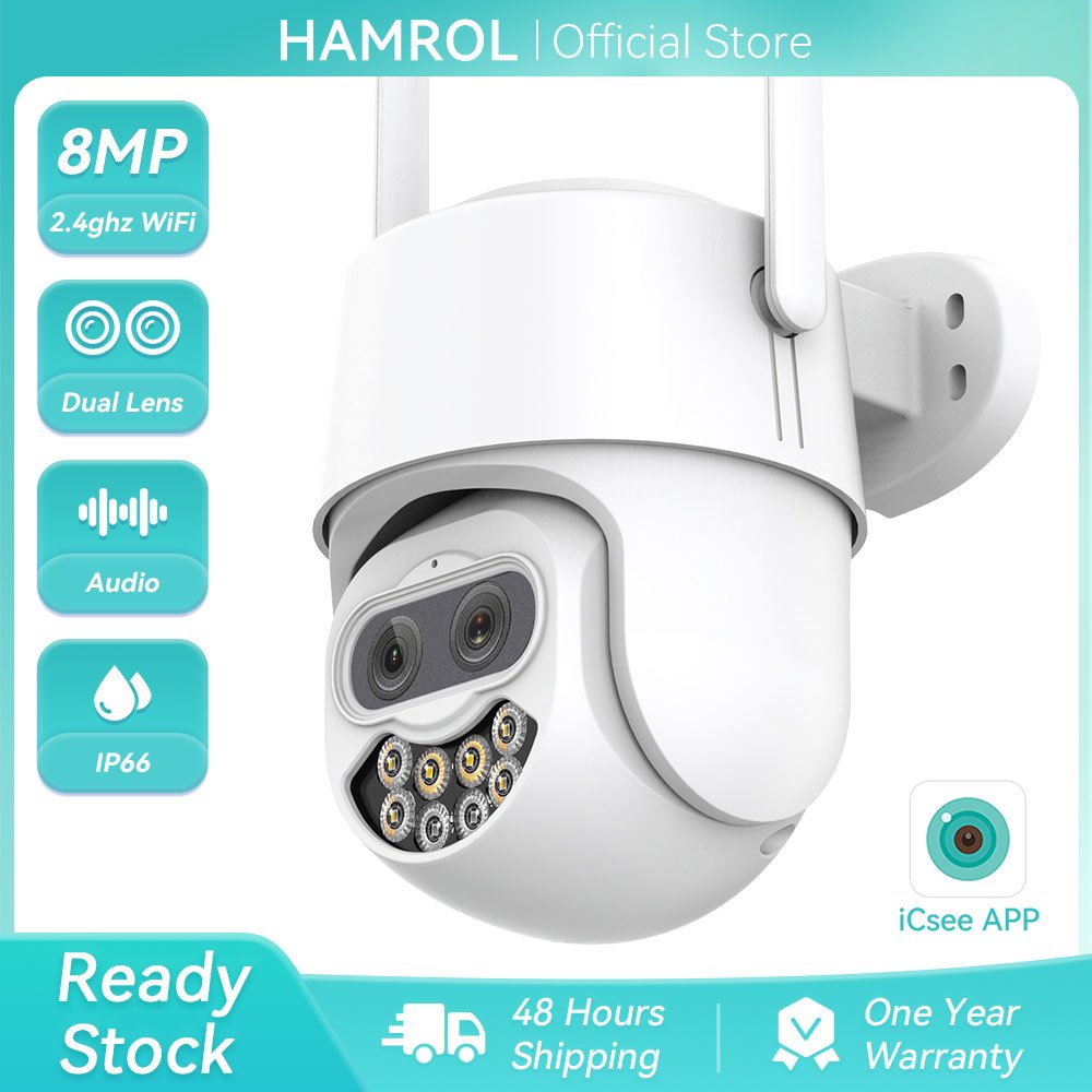 Hamrol 4K 8MP Dual Lens 8X Zoom PTZ Outdoor Waterproof WiFi IP Camera Auto Tracking CCTV ...