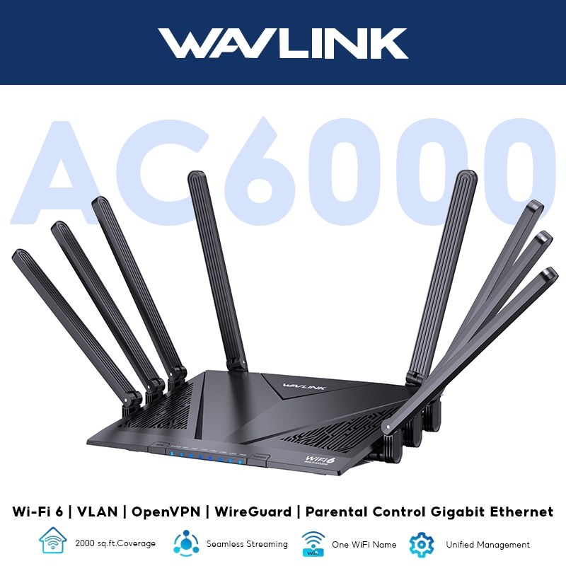WAVLINK AX6000 Wi-Fi 6 Router Dual Band Gaming Router with 2.5Gbps WAN, 4 x 1000Mbps LAN ...