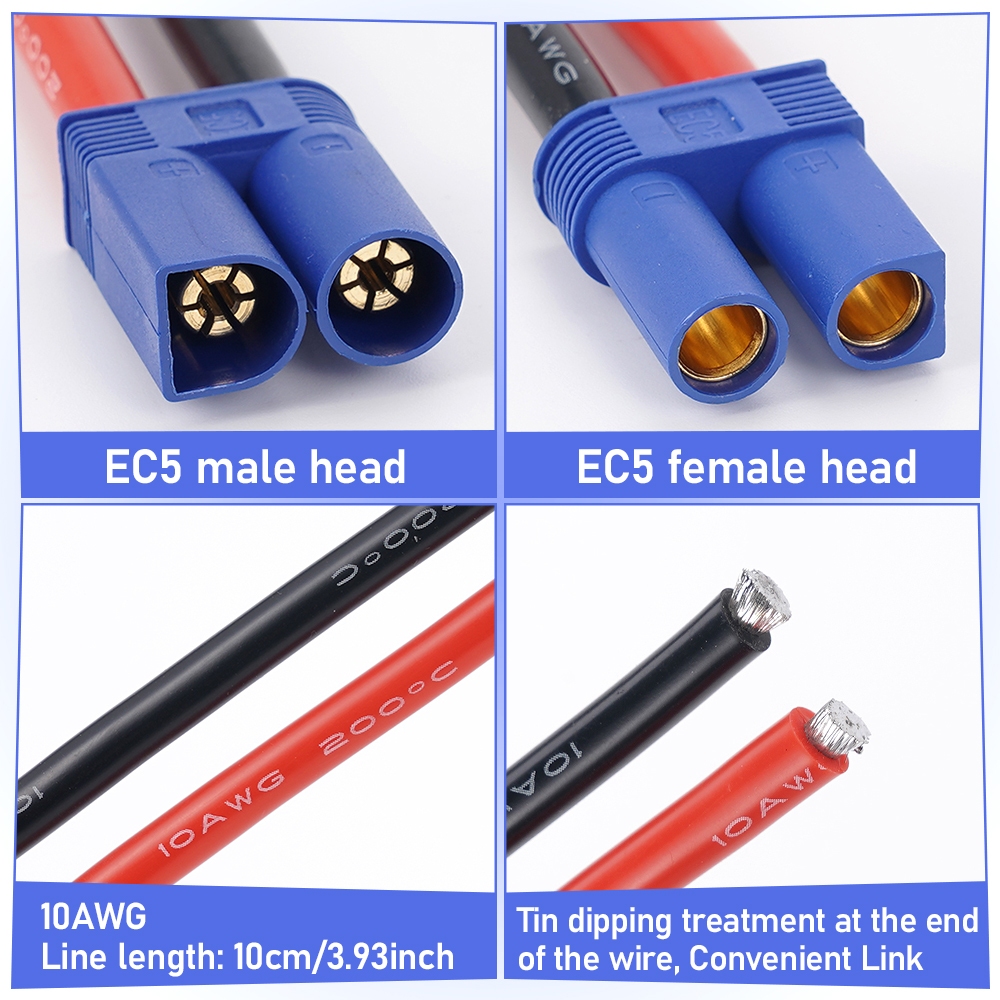 1/2PCS/1Set 10AWG EC5 Male/Female Starting Power Cord 10cm Silicone ...