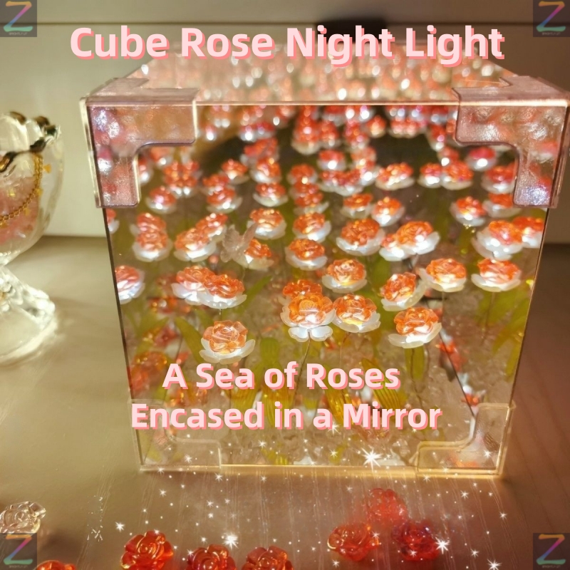 Sea of roses LED night light 12*12cm Magic cube mirror holiday flower ...