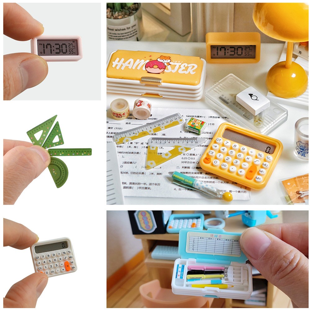 1:6/1:12 Dollhouse Mini Stationery Caculator/Pencil-box/Digital Clock ...