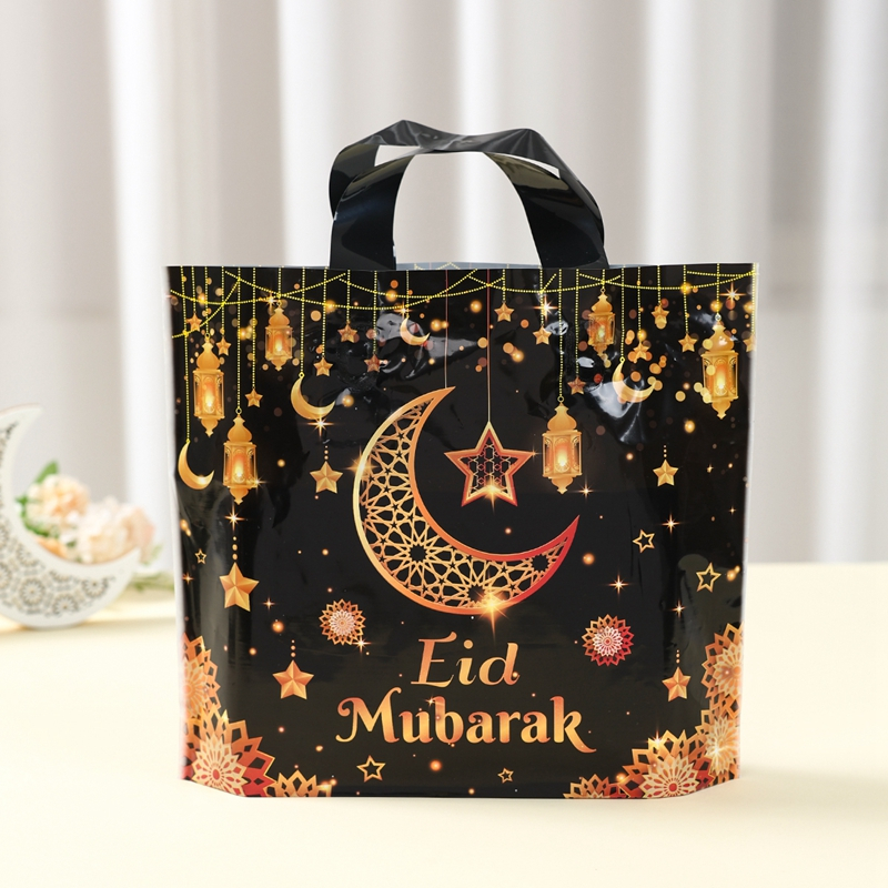 25PCS Eid Mubarak Reusable Plastic Bag Star Moon Pattern Handle Bag ...