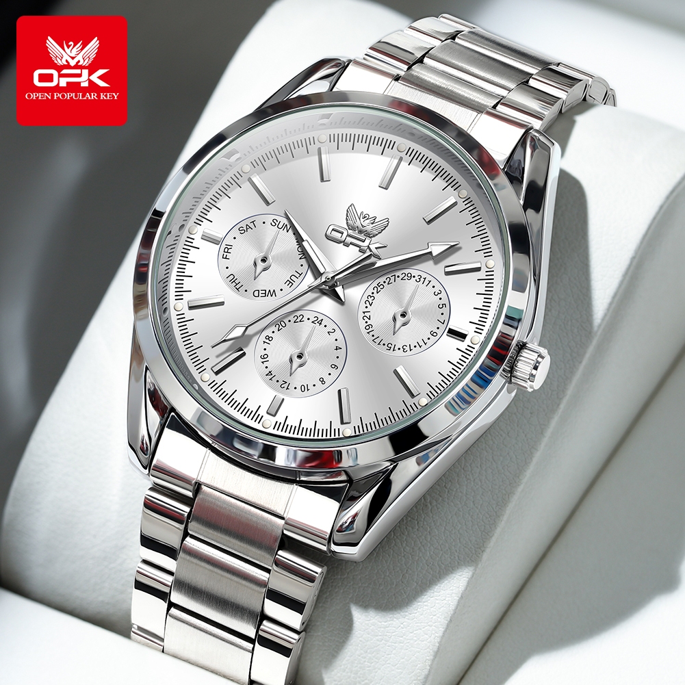 OPK Watch For Men Waterproof Original Stainless Steel Quartz Luminous ...