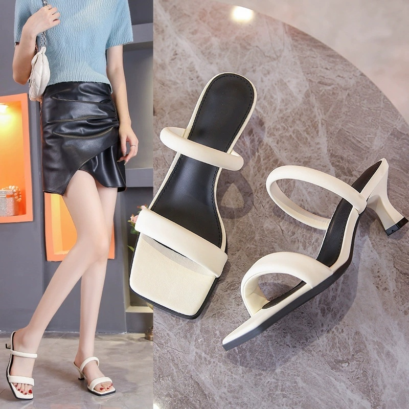 2-inch square toe double strap low heel sandals, new fashionable women ...