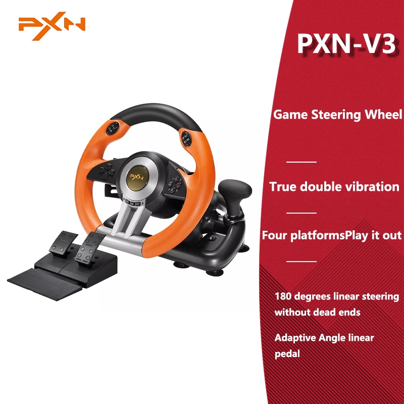 PXN V3 Racing Steering Wheel with Pedals Vibration Volante Gaming Wheel ...