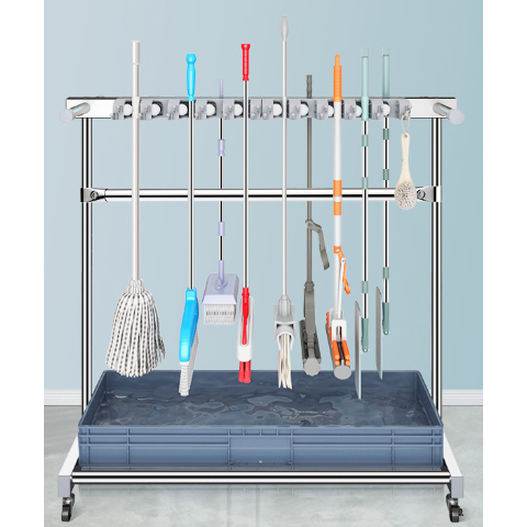 stainless steel mobile mop holder Cleaning tool storage rack standard ...