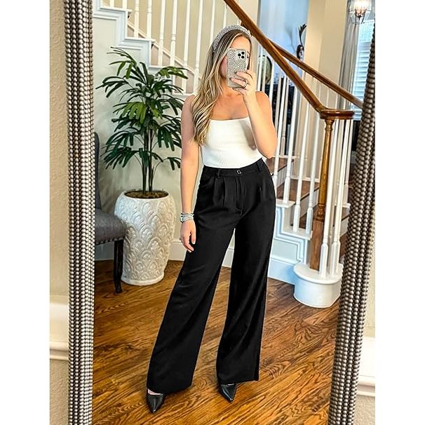 Plus Size Korean High Waist Plain Slacks Pants for Women Summer Black ...