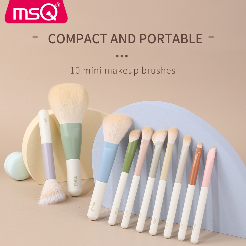 MSQ 10pcs Mini Makeup Brush With Mini Make Up Bag Professional Make up ...