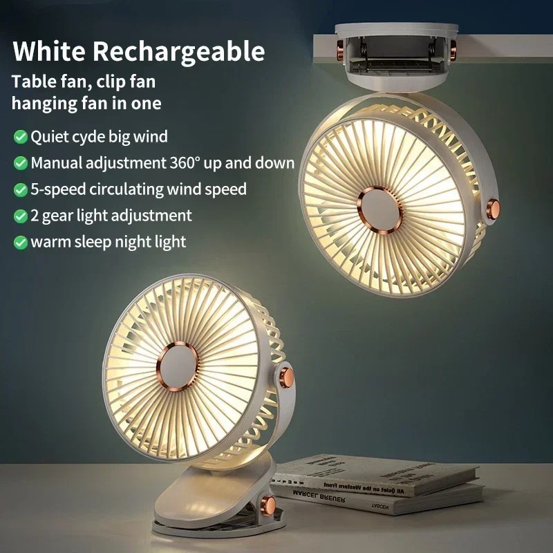 3 in 1 Portable Mini Clip Fan Rechargeable Circulator Wind Electric Fan ...