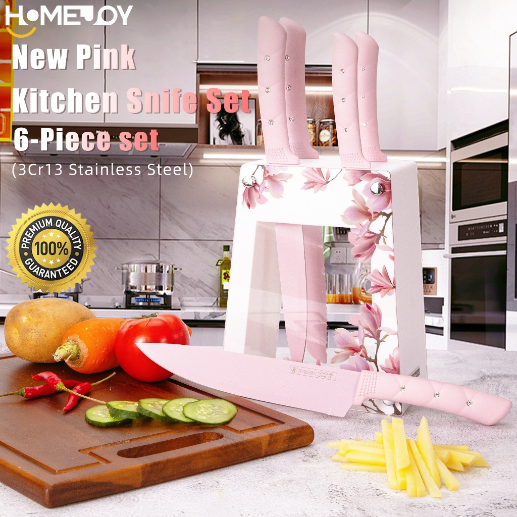 New Kitchen Knife Set High Quality 6 Pcs Beautiful Pink Ms. Chef Knives ...