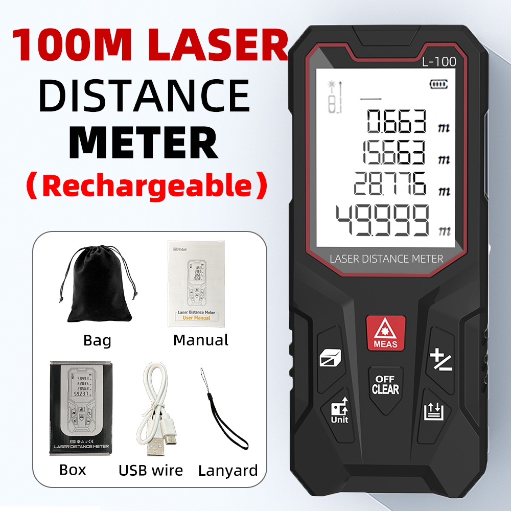 OULIXI Rechargeable Laser Distance Meter Laser Rangefinder 50M 100M for ...