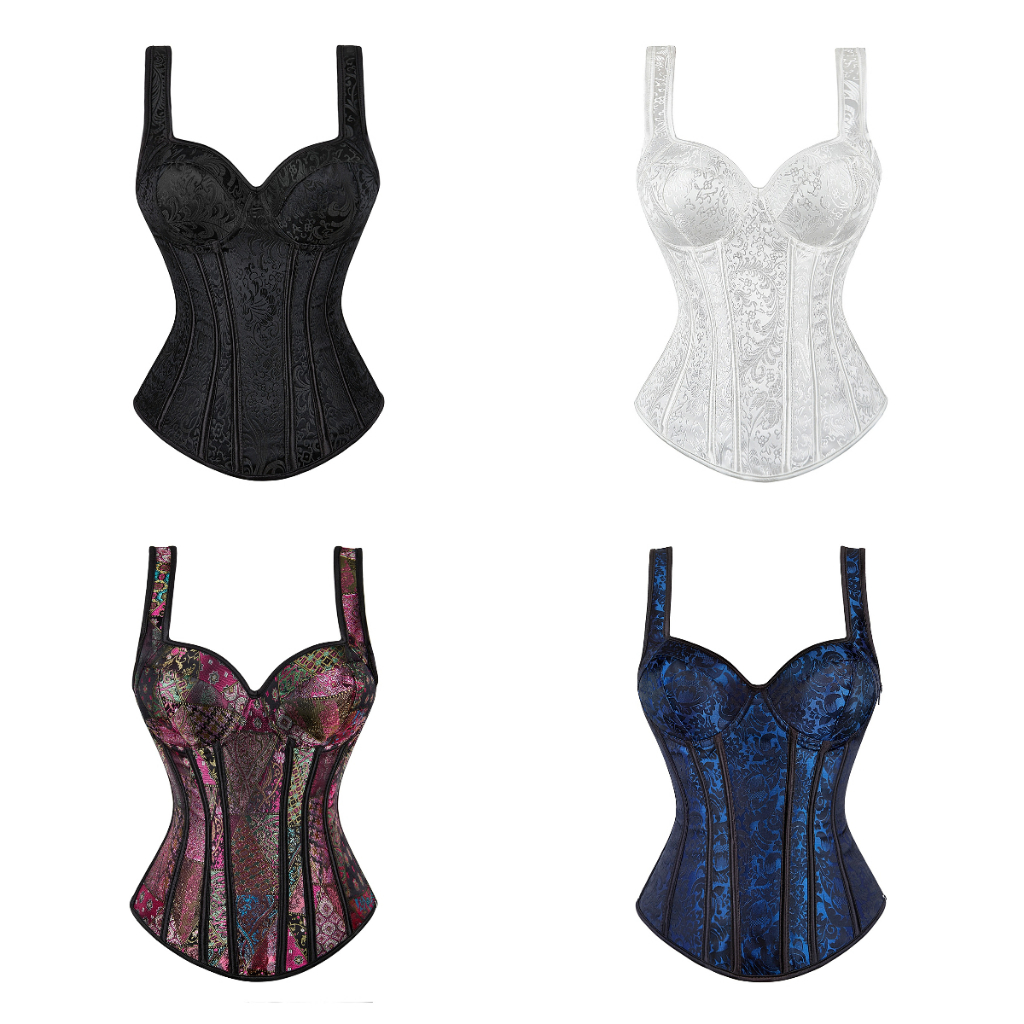Women's Gothic Overbust Corset With Straps Renaissance Bustiers Tank ...