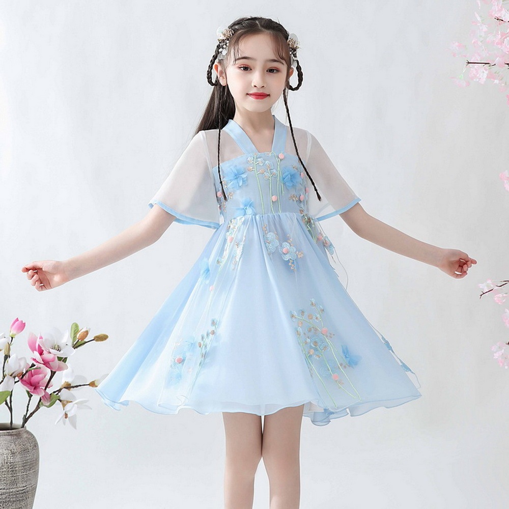 2 Colors Kids Short Sleeve Hanfu Dress Clothes Baby Girls Chinese ...
