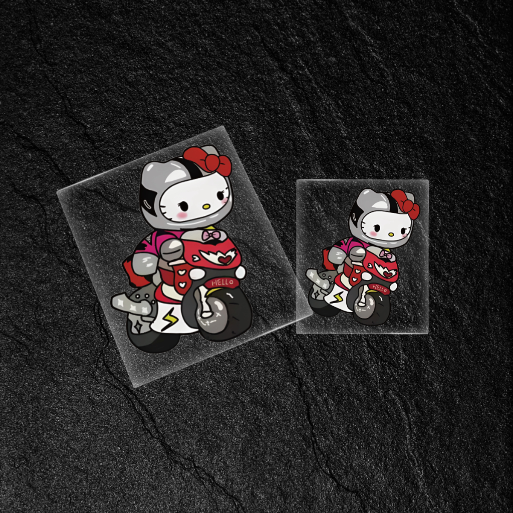 Cartoon Cartoon KT Cat Riding Motorcycle Sticker Rider Hello Kitty Cute ...