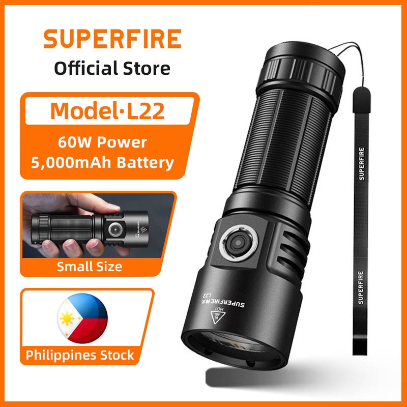 SUPERFIRE L22 60W LED Flashlight Ultra Bright 5000 Lumen Torch Power Bank Function Rechargeable ...