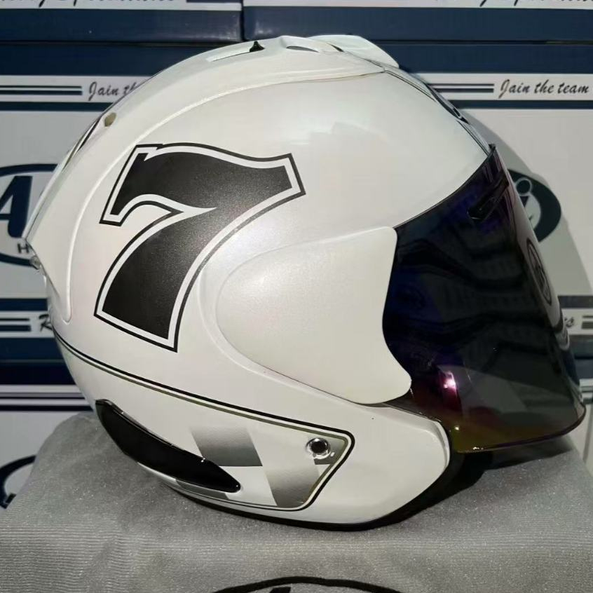 AR/AI VZ-Ram white number 7 seven half helmet 3/4 helmet motorcycle ...