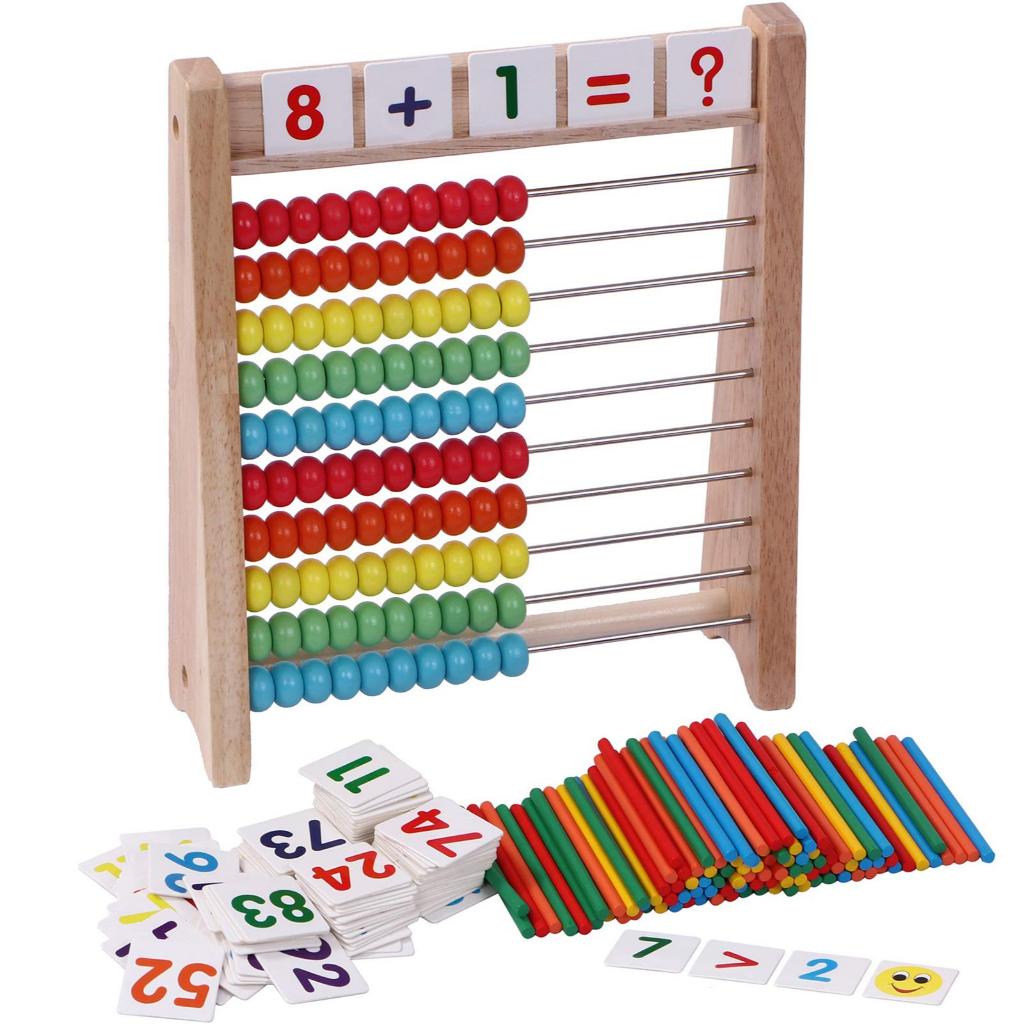Wooden Abacus for Kids Math with 100 Counting Sticks and Number Toys ...