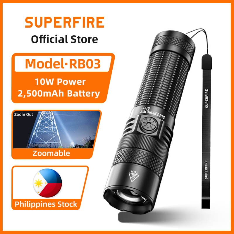 SUPERFIRE RB03 10W Ultra Bright Flashlight With LED Hand Lamp Beads Torch Zoomable Full Power ...