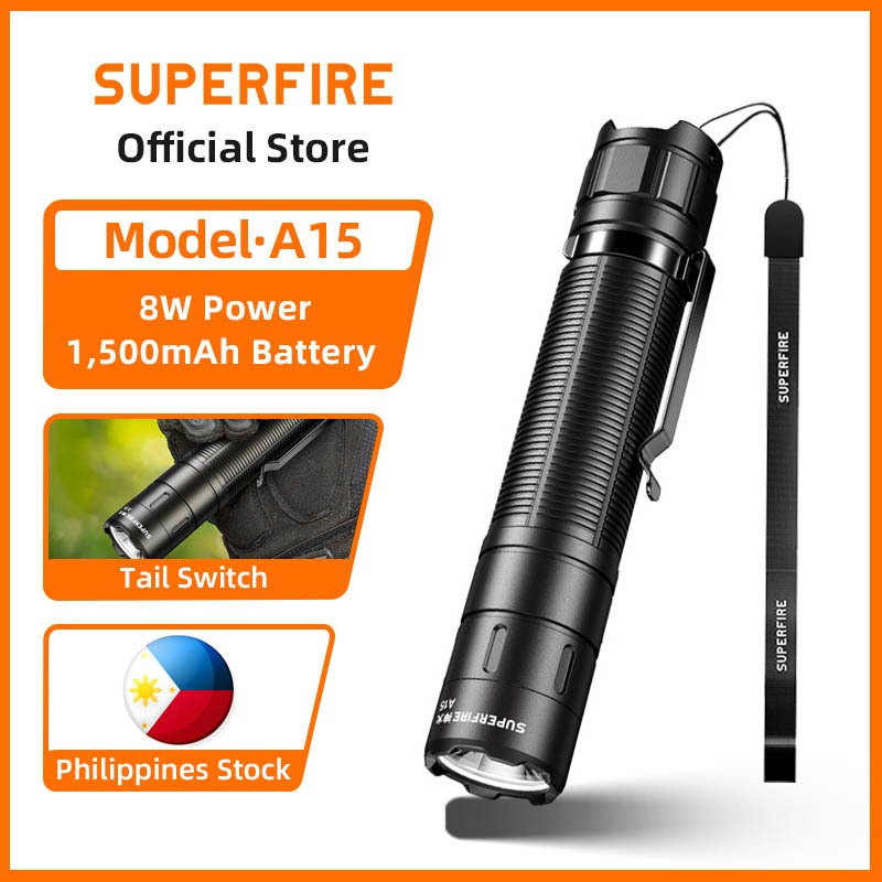 SUPERFIRE A15 8W Powerful LED Flashlight Mini EDC Torch USB-C Rechargeable 18650 Lantern for ...