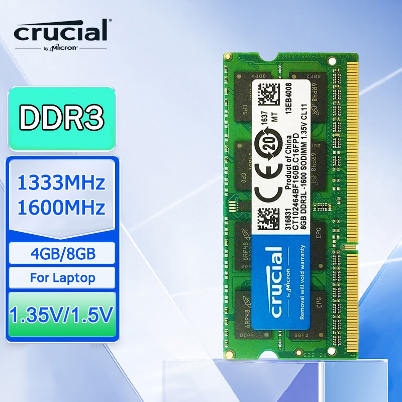 Crucial DDR3 8Gb Ram For Laptop 1600Mhz 1333Mhz DDR3L 8Gb 4Gb PC3-10600 PC3-12800 204Pin SODIMM ...