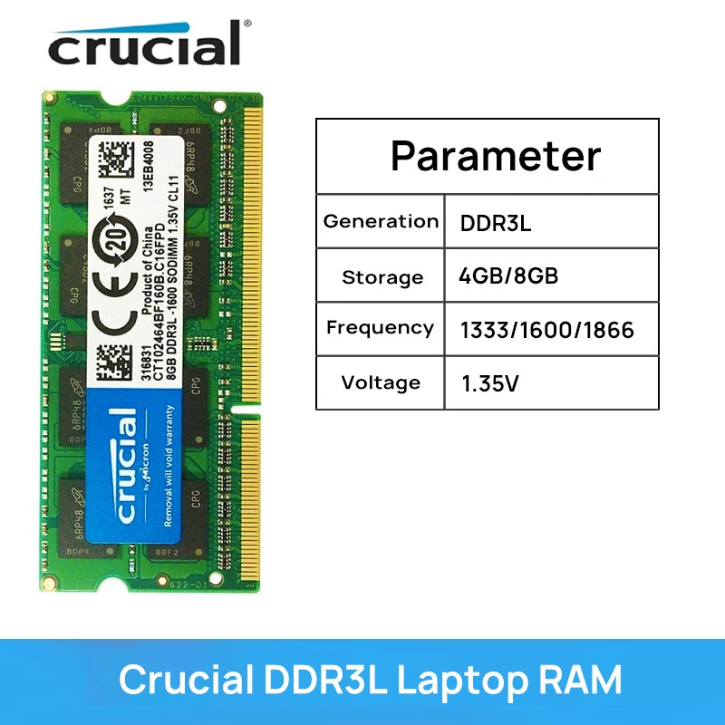 Crucial DDR3L 8Gb 4Gb RAM 1600Mhz 1333Mhz Notebook Memory 1.35V 1.5V SODIMM For Laptop | Shopee ...