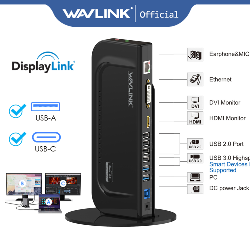 Wavlink USB 3.0 Universal Dual Display Docking Station Vertical ...