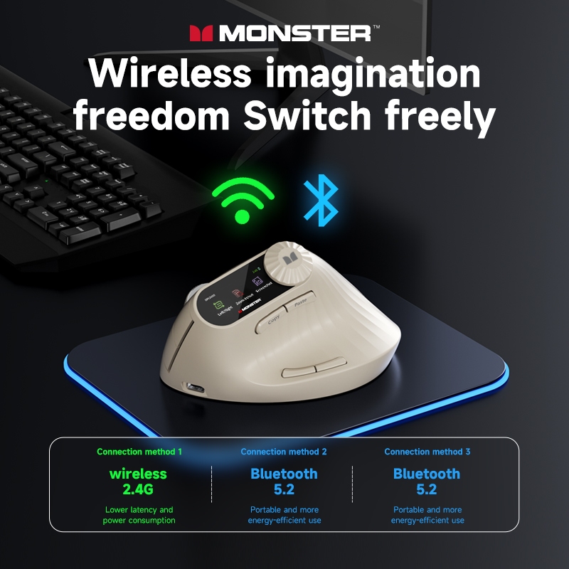 Monster M2 MAX Wireless Mouse Rechargeable Ergonomic Vertical Mouse LED 10 Buttons 800-4000 DPI ...