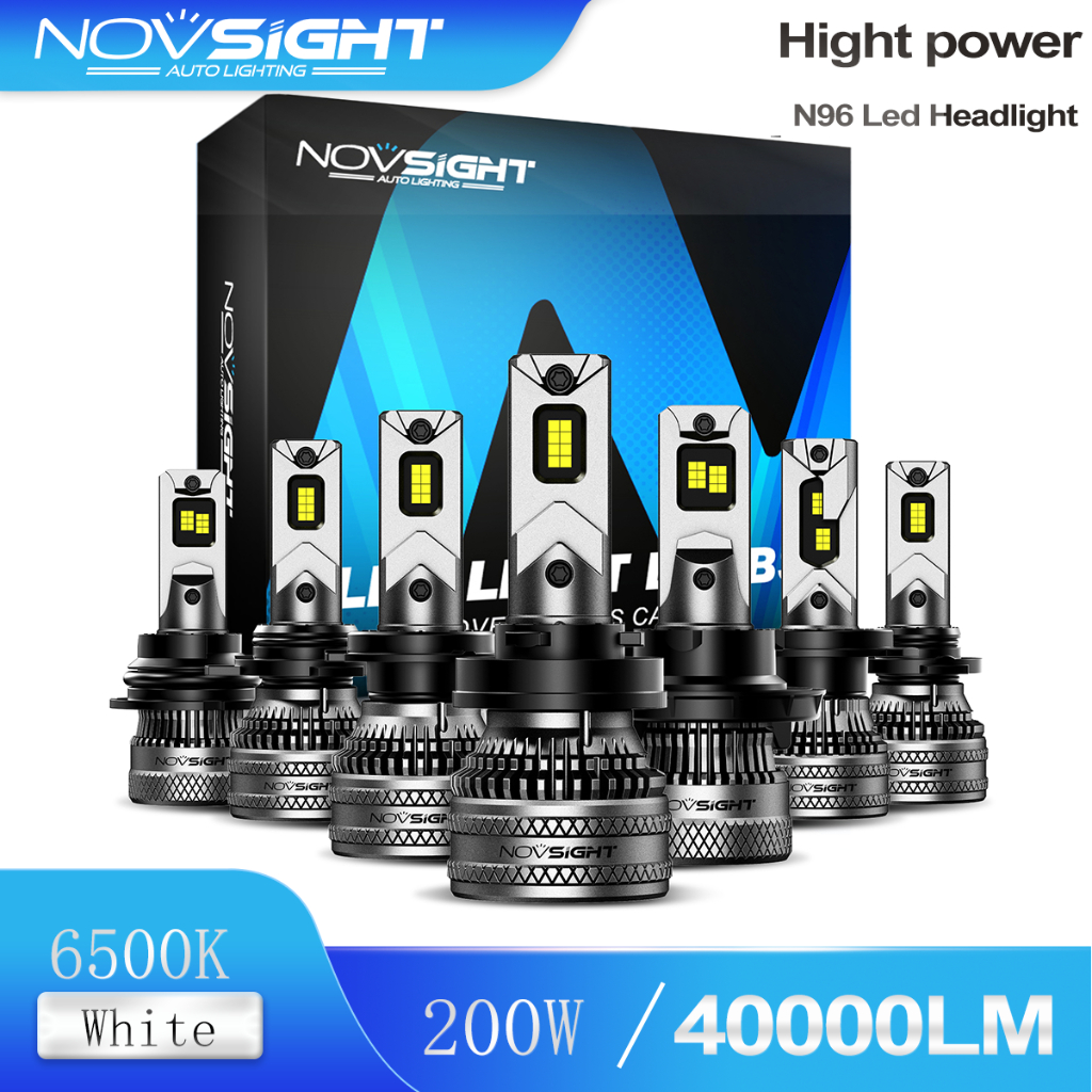 Novsight N96 Car LED Headlight H4 H7 H11 9005 9006 High Power Series 200W 40000LM 6500K Plug and ...