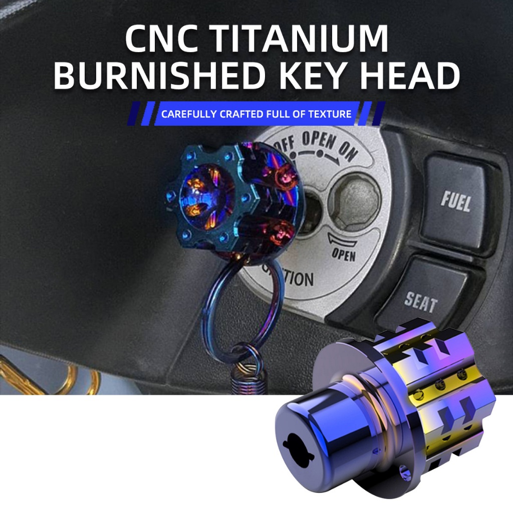 Motorcycle burnt titanium key head CNC Modified Key Cover Burn Blue Key ...