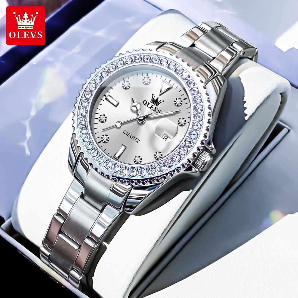 OLEVS Watch For Woman Elegant silver Waterproof Original Silver With ...