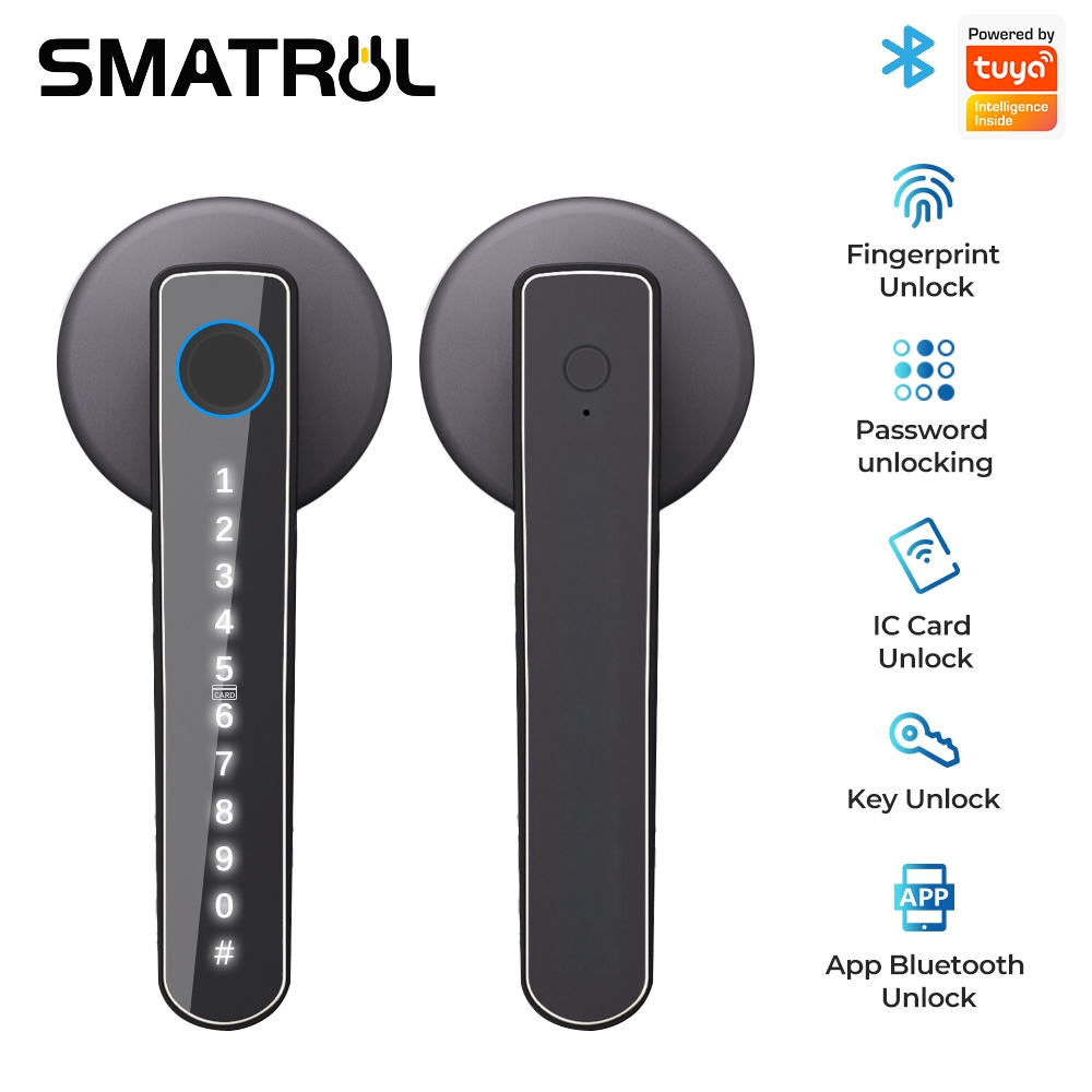 SMATRUL Tuya Smart Bluetooth Lock Fingerprint Recognition IC Card Password Key 5 Unlocking ...