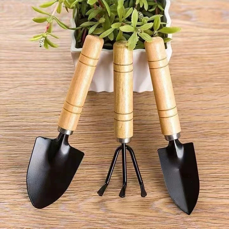3PCS Mini Spade Shovel Garden Tool Set Mental Hand Shovels Wooden ...