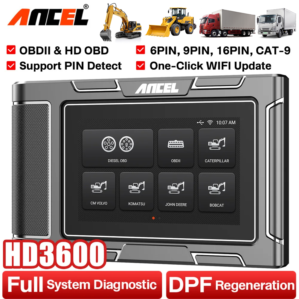 ANCEL HD3600 24V Heavy Duty Excavator OBD2 Scanner Full System Scan ...