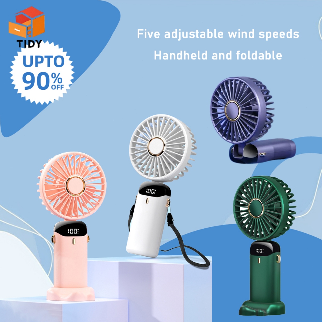 TIDY Handheld Mini Fan Rechargable 5 Modes Adjustable Strong Wind Mini ...