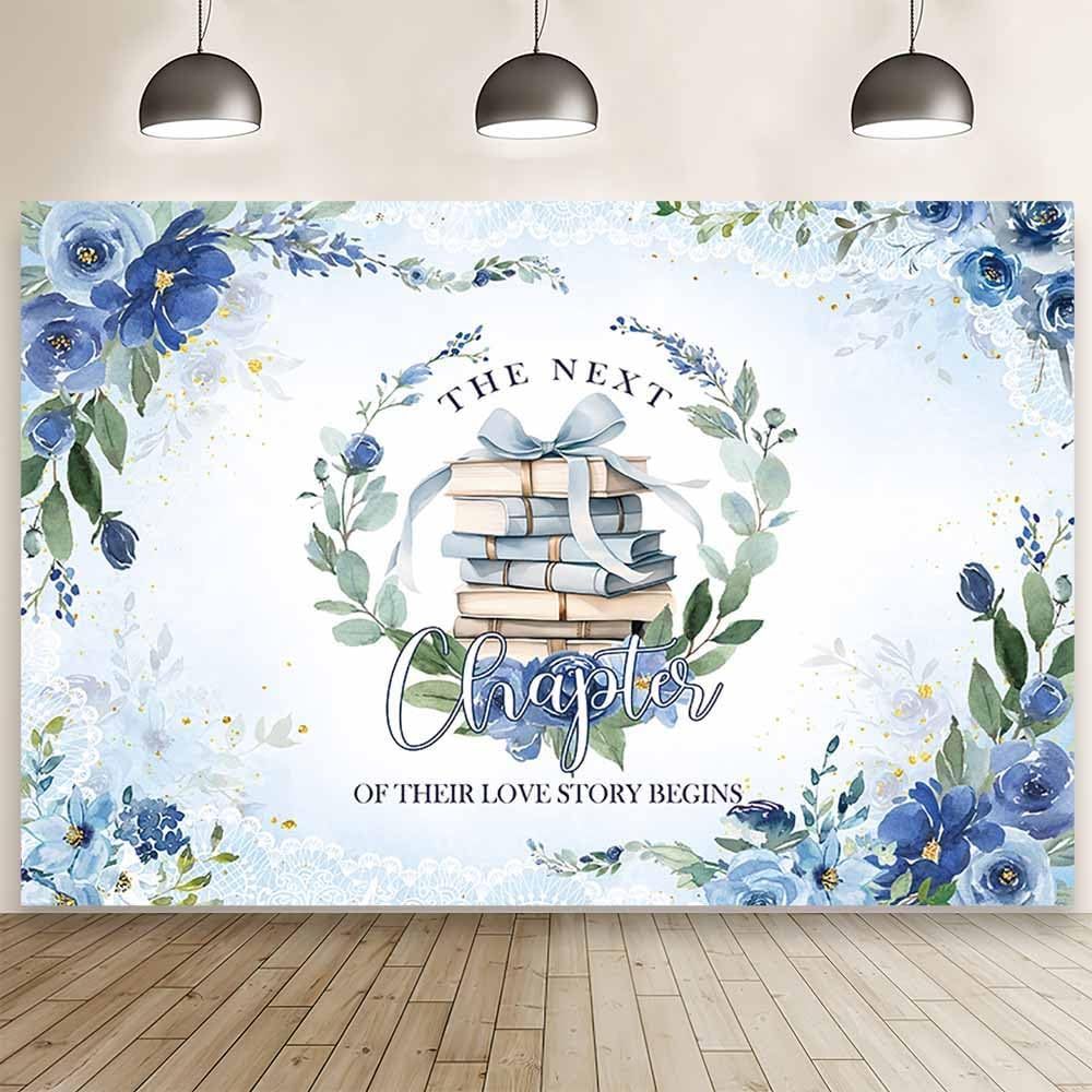 7x5ft Blue Floral Wedding Backdrop The Next Chapter of Their Love Story ...