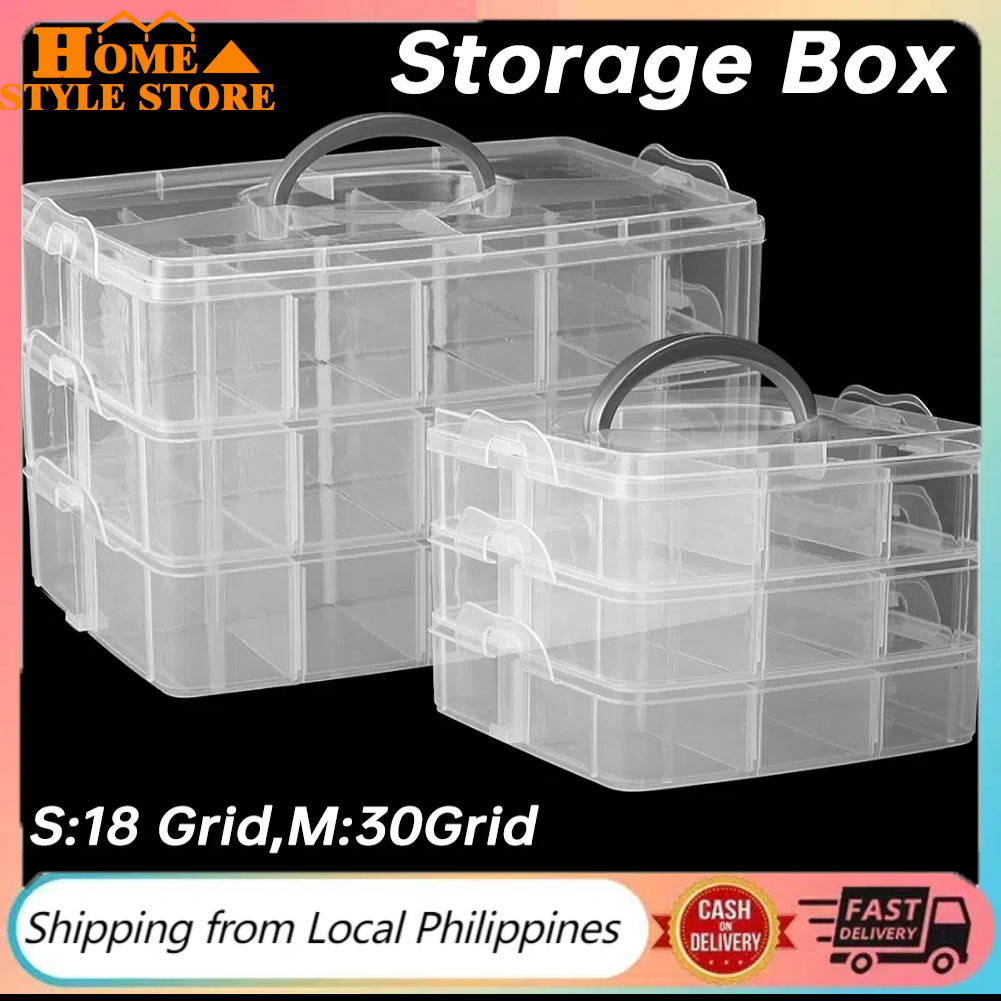3-Layer 18/30 Slots Removable Storage Box Plastic Bead Containers Clear ...