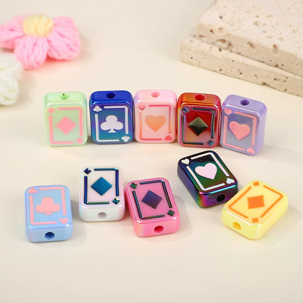 10pc/bag Acrylic Square UV Color-Plated Oil Dripping Playing Card Beads ...