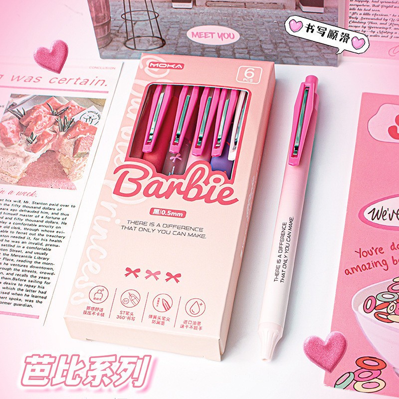6Pcs Pink Barbie Girl Heart High-value ins Press Pen Student] Quick ...