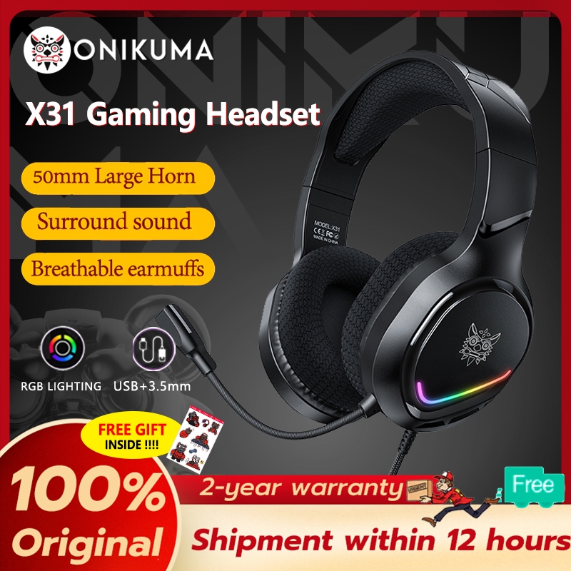 Onikuma X31 Gaming wired headset with RGB color lighting surround sound ...