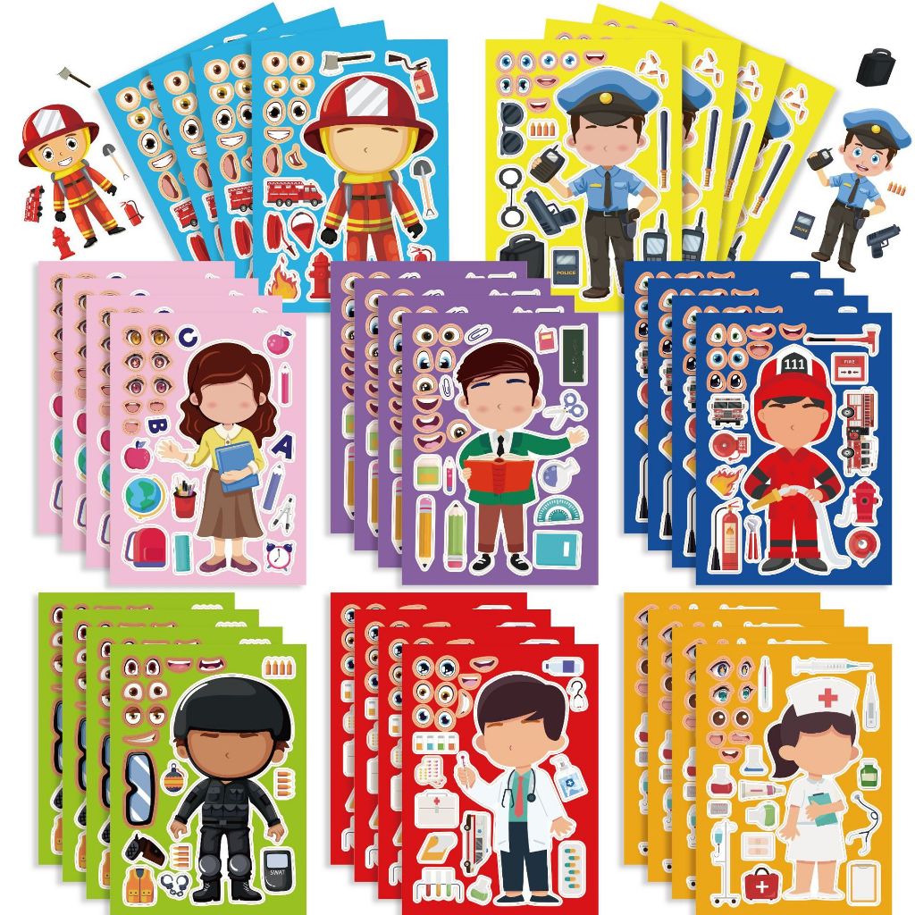 Cartoon Professional Dress up Stickers for Teachers, Nurses, Doctors ...