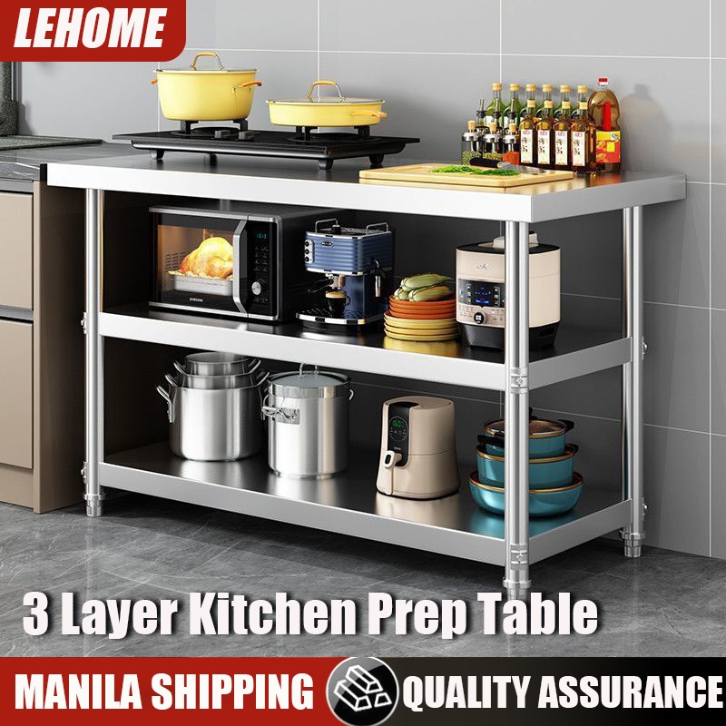 LEHOME 3 Layer Stainless Steel Kitchen Table Commercial Kitchen Prep ...