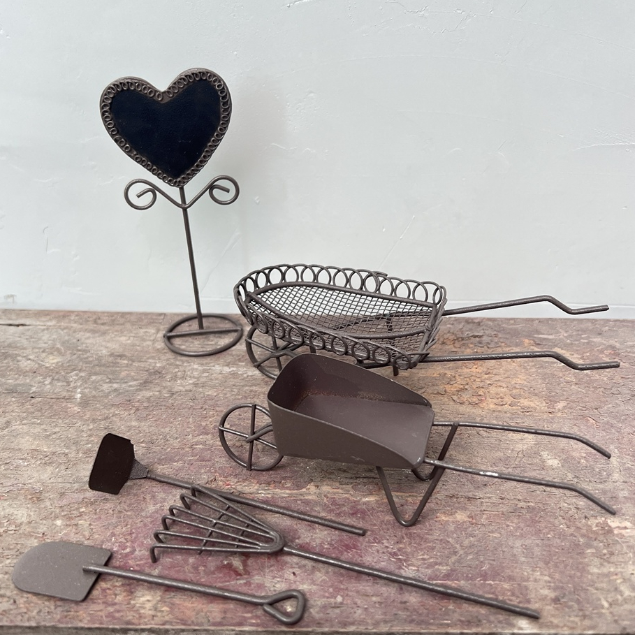 Mini Metal Wheelbarrow Tool Set Rustic Garden Decor Micro Miniature ...