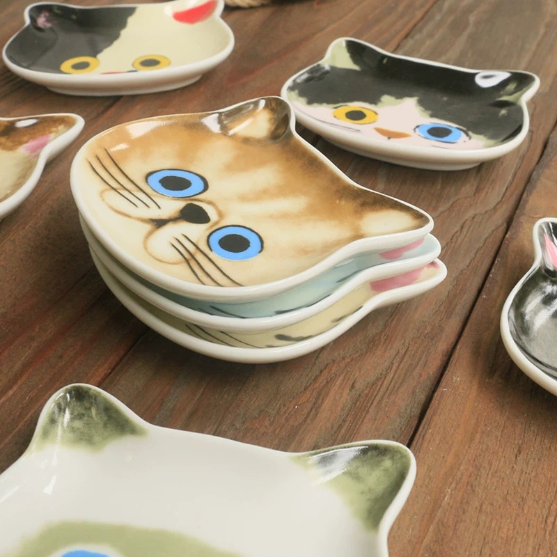 1pc Ceramics Cute Cat Face Shape Plate Small Cartoon Japan Tableware ...