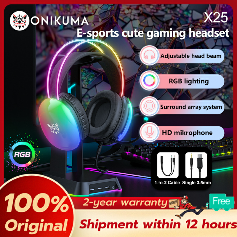 ONIKUMA X25 RGB Gaming Headphone With Mic Dynamic Over-Ear Lightweight ...