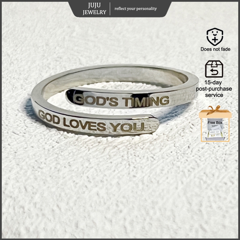 GODS TIMING GOD LOVES YOU Ring Trust God Ring Engraved Name Date Ring ...
