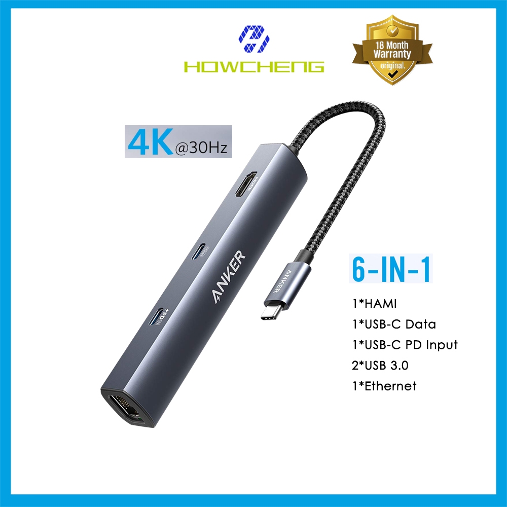Anker 6-in-1 USB C Hub with 65W Power Delivery 4K HDMI 1Gbps Ethernet ...
