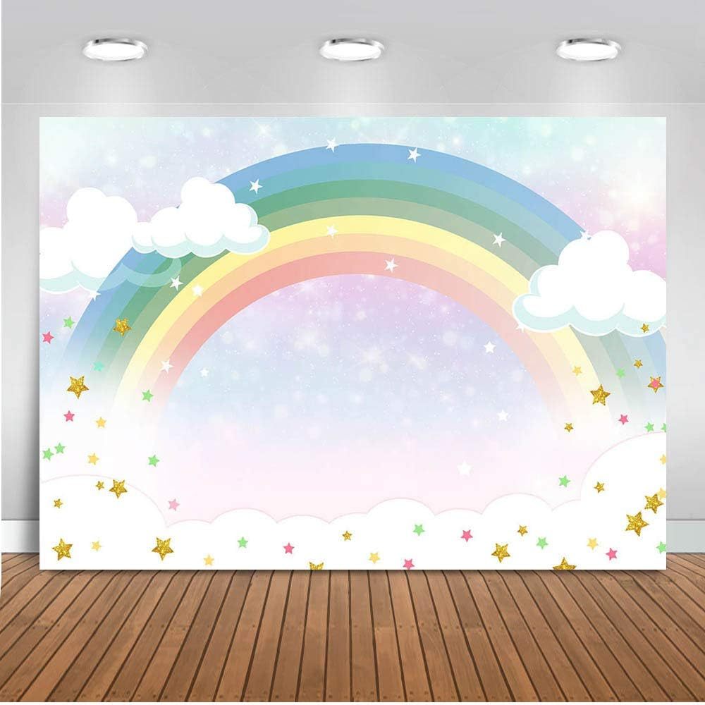 Rainbow Photography Backdrop for Girl's Birthday Party White Cloud Cute ...