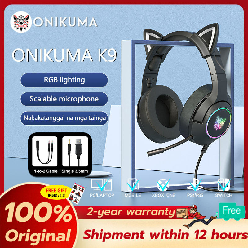 Onikuma K9 Gaming Headset with Removable Cat Ears Noise Canceling ...