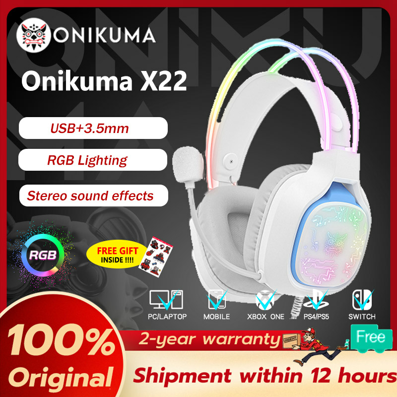ONIKUMA X22 Professional Gaming Earphones White Cool Light Stereoscopic ...