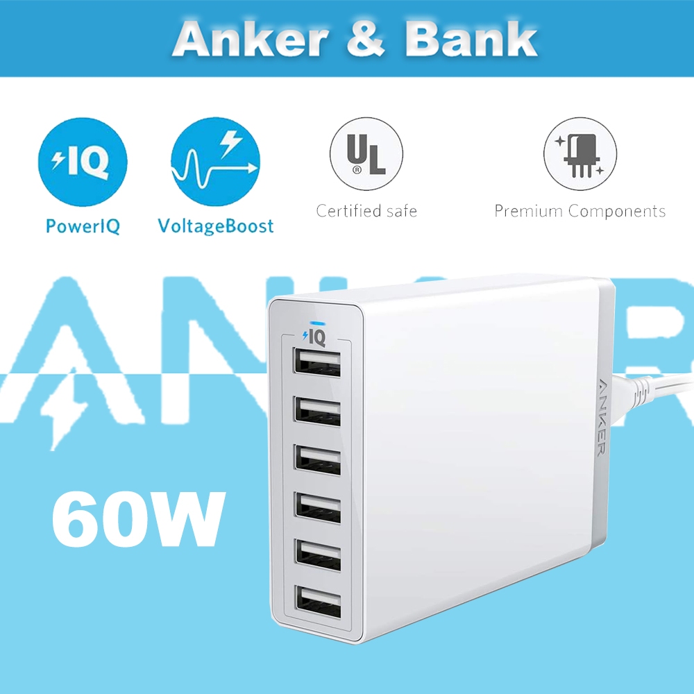 Anker 60W 6-Port Fast Charger USB Wall Charger Universal charger ...